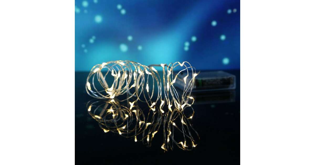 10 méteres elemes micro LED fényfüzér, 100db LED, Meleg fehér | Pepita.hu