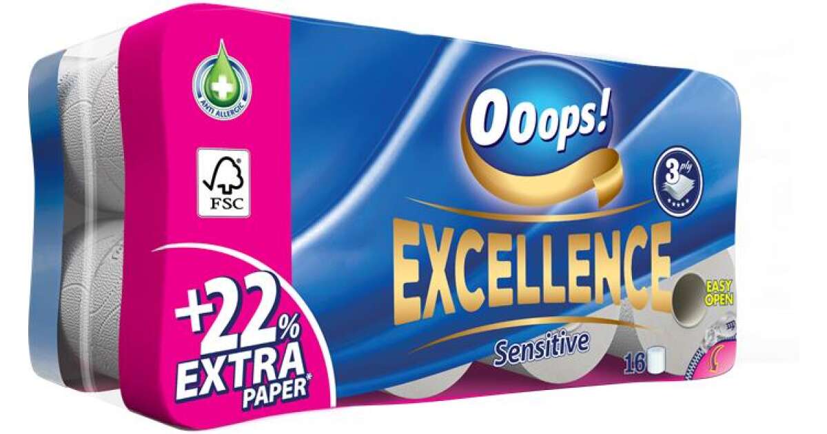 Ooops! Excellence 3 rétegű Toalettpapír 16 tekercs | Pepita.hu