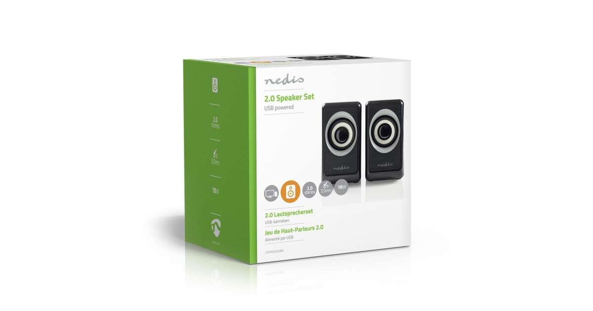 Nedis hangfal szett PC-hangszóró 2.0 18 W 3.5 mm Dugasz USB ...