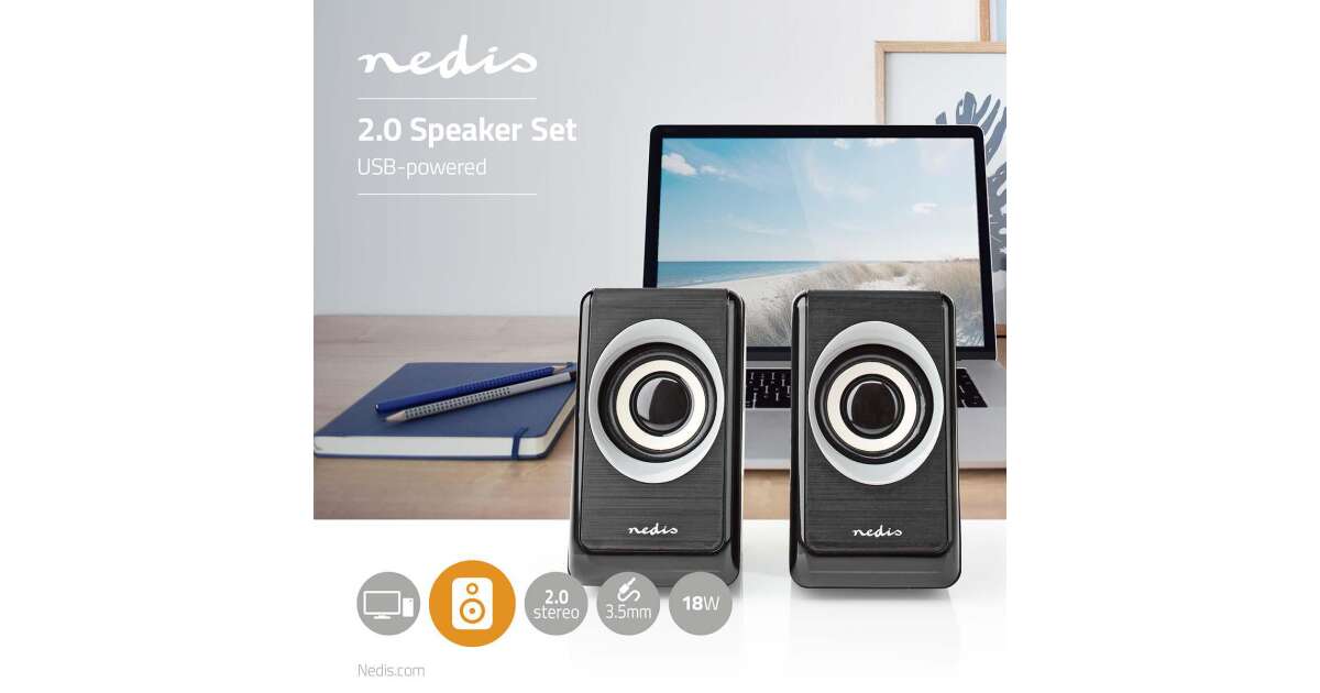 Nedis hangfal szett PC-hangszóró 2.0 18 W 3.5 mm Dugasz USB ...