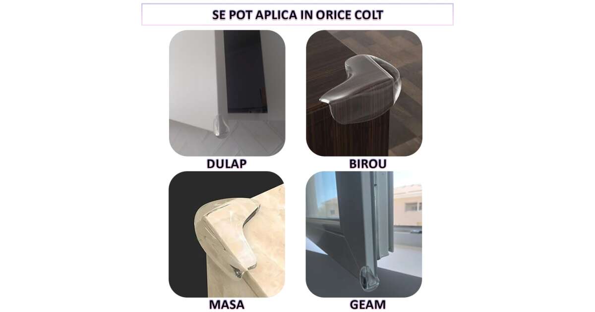 Set 4 protectii pentru colturi din silicon NEXTLY, pentru mobila, masa ...