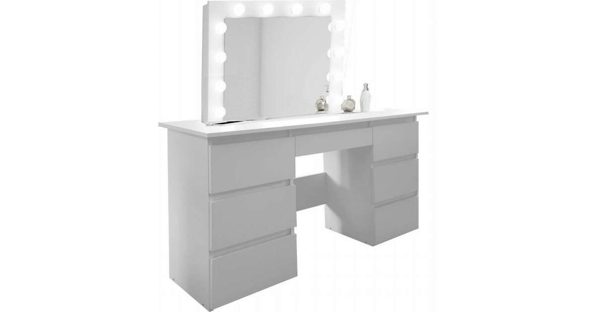Toilette-/Make-up-Tisch, glänzend weiß, mit Spiegel und LEDs, Vanessa ...