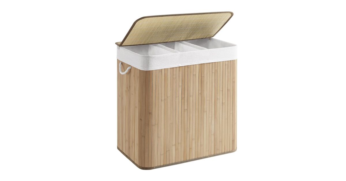 Wäschekorb, 3 Fächer, Bambus, Natur, 150 L, 60x40x61.5 cm, Mercaton ...