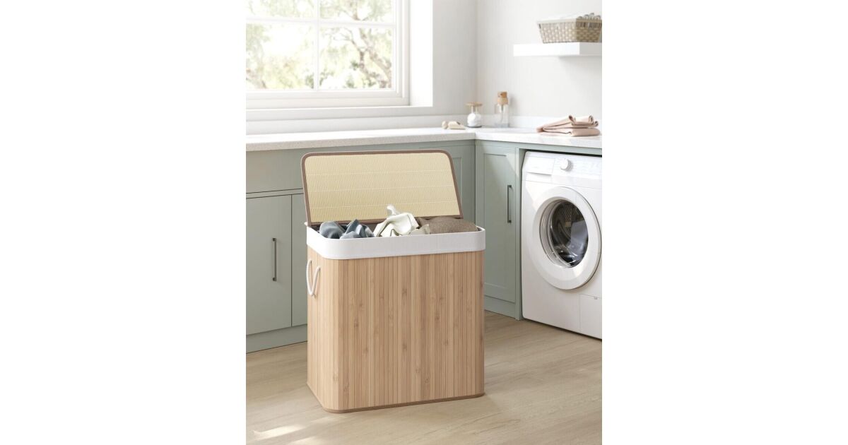 Wäschekorb, 3 Fächer, Bambus, Natur, 150 L, 60x40x61.5 cm, Mercaton ...