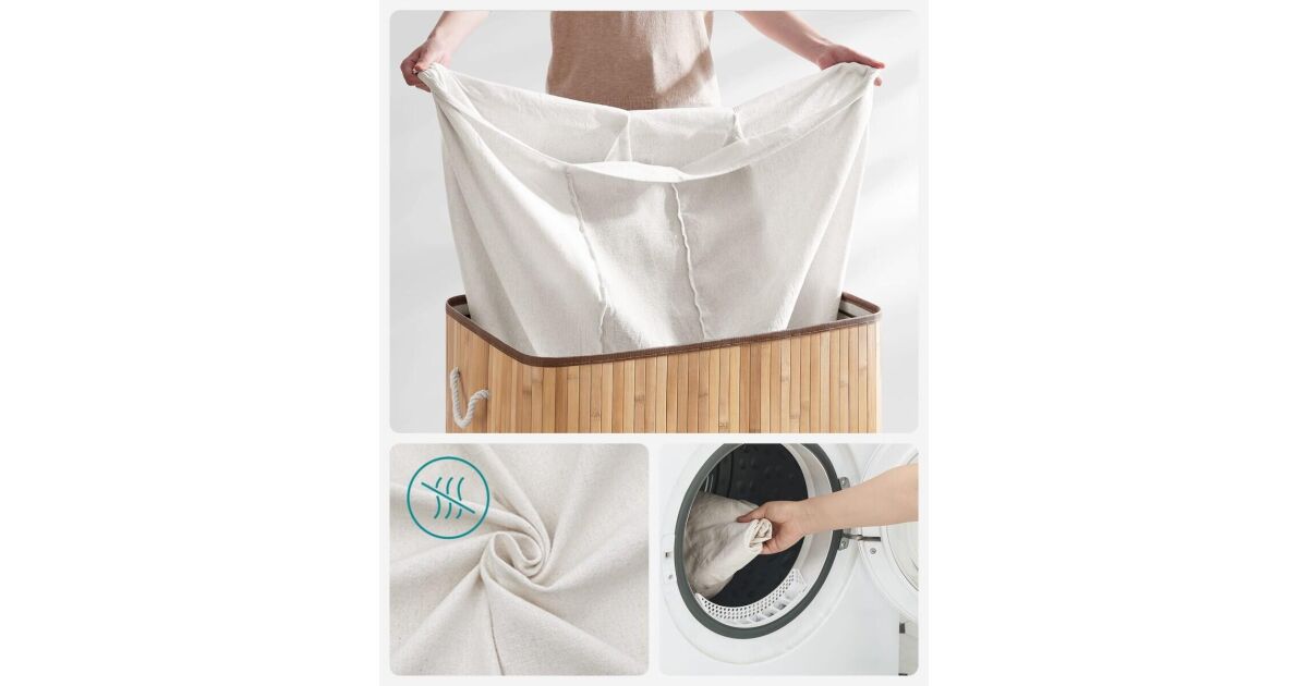 Wäschekorb, 3 Fächer, Bambus, Natur, 150 L, 60x40x61.5 cm, Mercaton ...