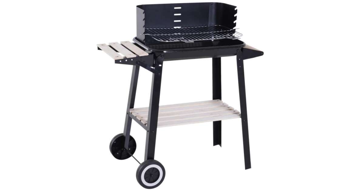 Gratar gradina cu carbuni, grill dreptunghiular, reglabil, cu roti ...