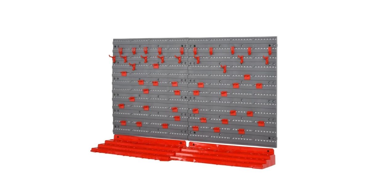 Panou scule, PP, 2 module, 2 rafturi tip suport, 50 de carlige, gri si ...