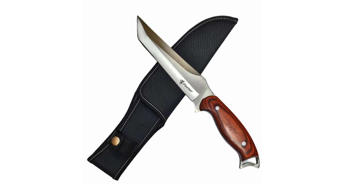 Cutit de vanatoare si camping Tanto Finka, 30 cm, otel si lemn, husa ...