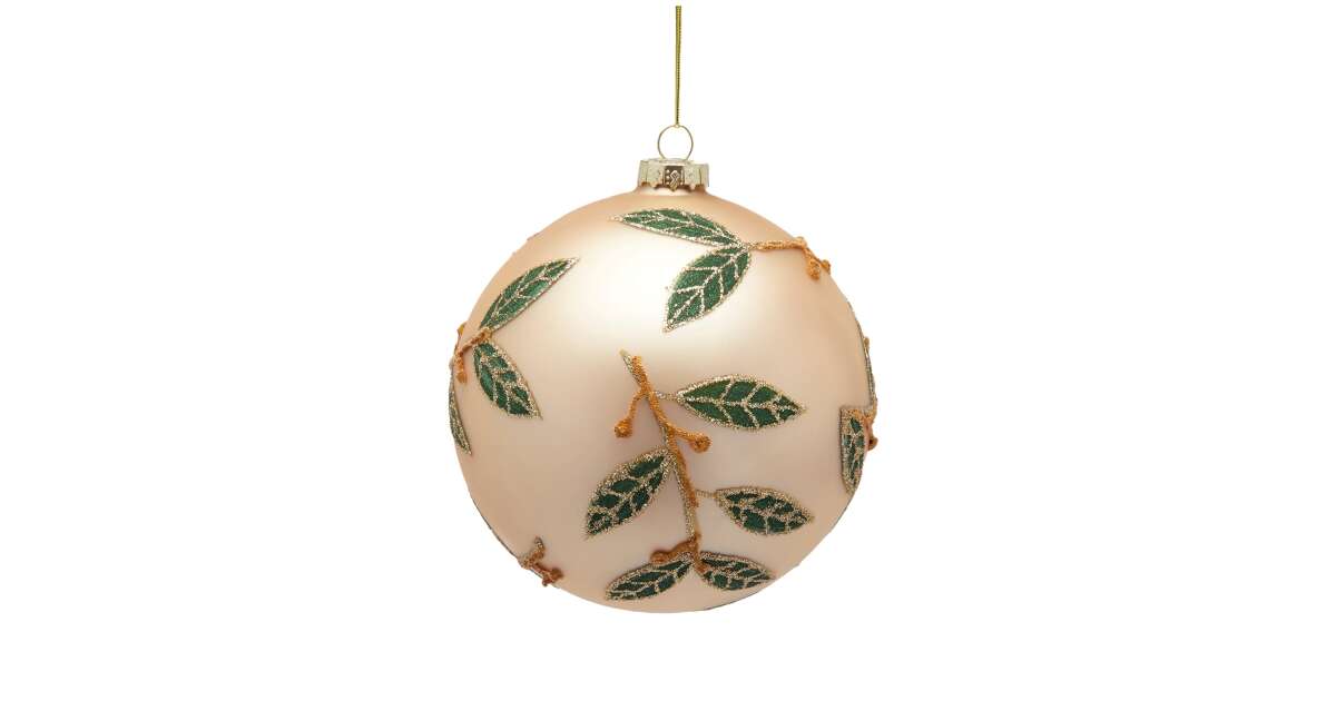 Glob brad Craciun cu frunze si sclipici, 12 cm, auriu | Pepita.com