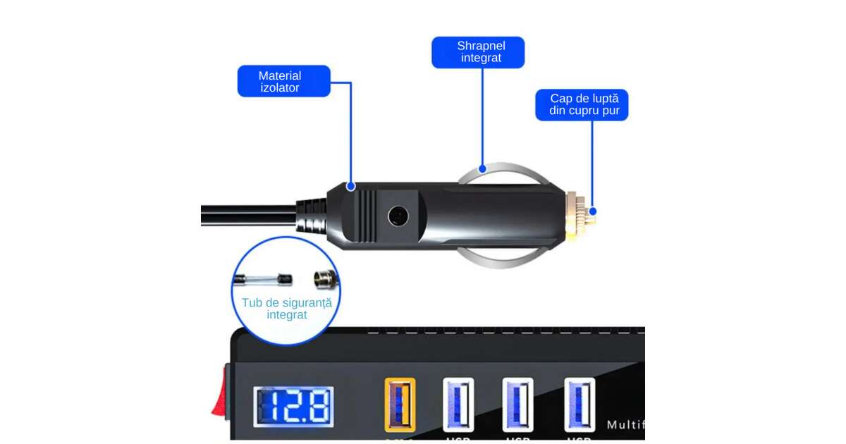 Adaptor Priza, Incarcator Auto, 220V, 12V/24V, Incarcare Rapida PD, 3 ...