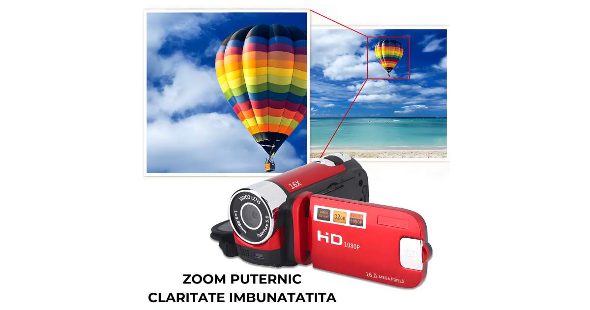 Camera Video Digitala KALEPO®, 1080P FullHD, 16MP, Zoom 16X, Portabila ...