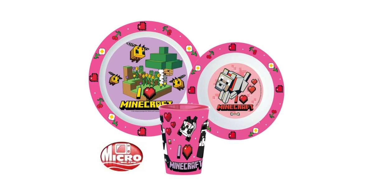 Minecraft Gyerek Étkészlet - Rózsaszín - 3 részes | Pepita.hu