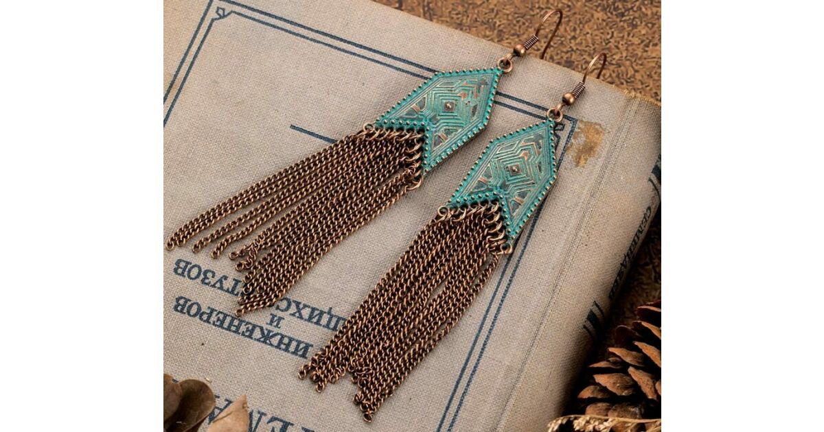 Cercei lungi de damă, boho, orientali, retro, de culoare aurie veche ...
