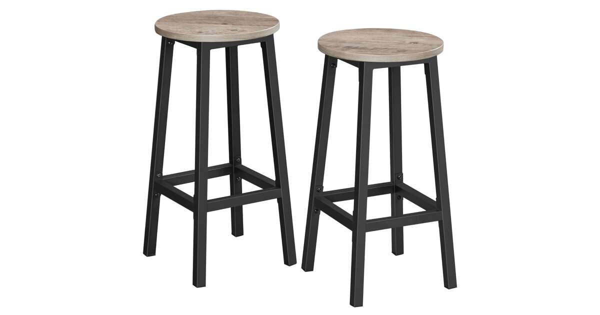 VASAGLE Set 2 scaune bar inalte, sezut rotund, cadru din otel, inaltime ...