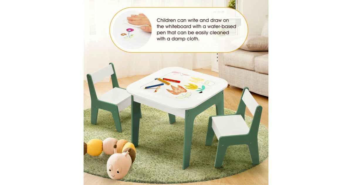 GINGER HOME Gyermek asztal székekkel 4 az 1-ben FOREST – 2 tábla ...