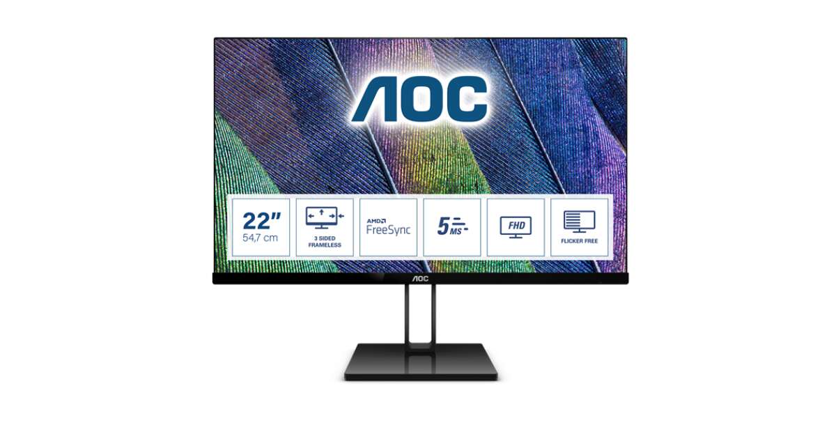 AOC IPS monitor 21.5 22V2Q, 1920x1080, 16:9, 250cd/m2, 5ms, HDMI ...