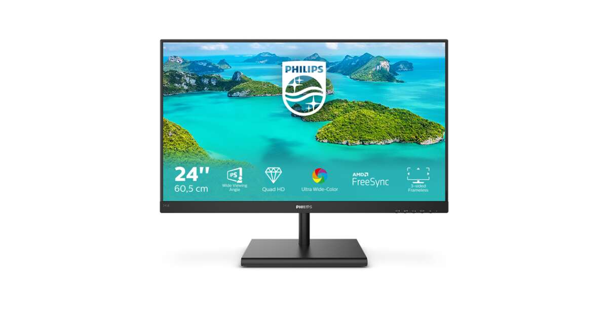 Philips ips monitor 23.8" 245e1s, 2560x1440, 16:9, 250 cd/m2, 4ms, vga ...