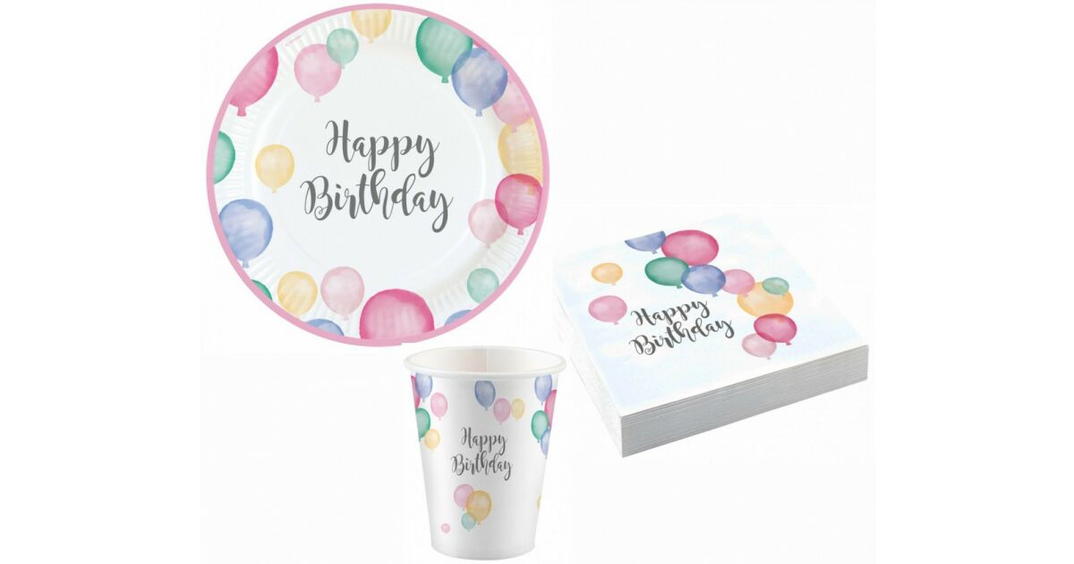 Happy Birthday Pastel party szett 36 db-os 23 cm-es tányérral | Pepita.hu