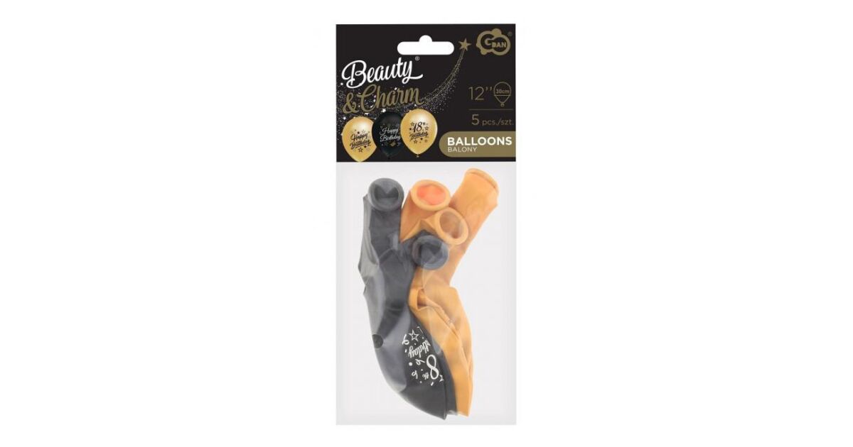 Színes Happy Birthday 18 Gold-Black léggömb, lufi 5 db-os 12 inch (30 ...