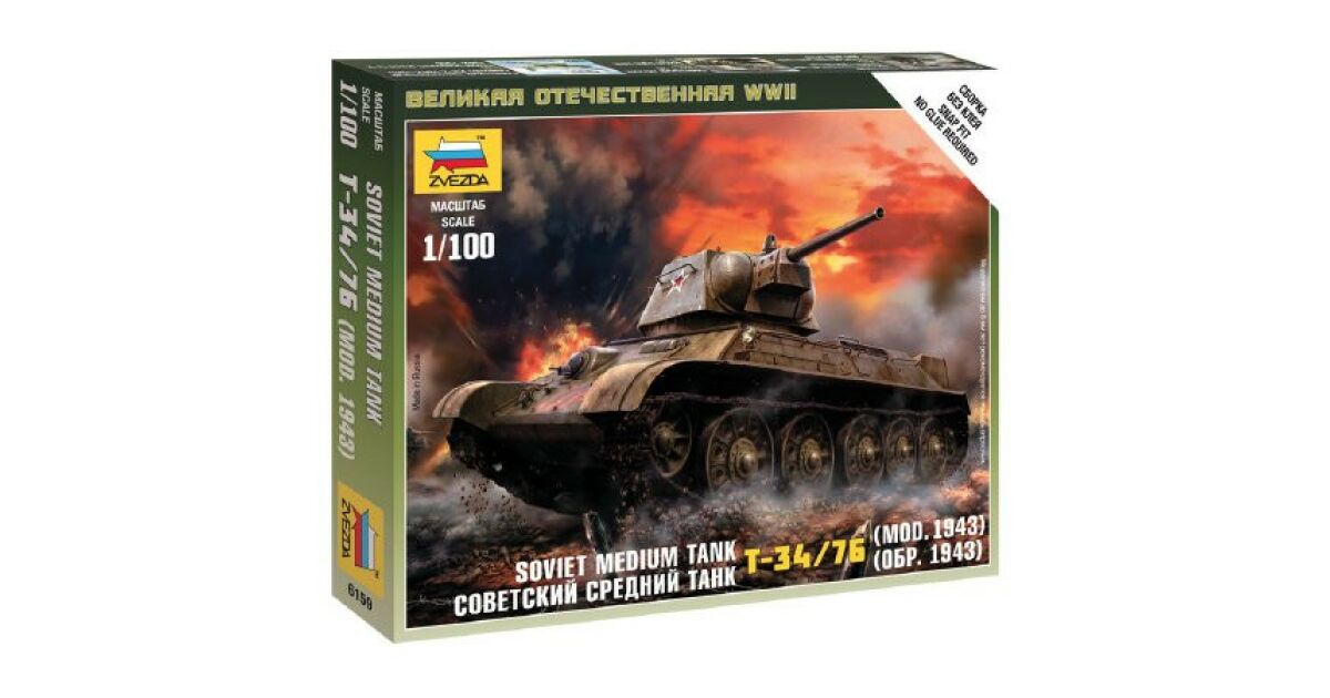 Zvezda Soviet Medium Tank T-34-76 mod.1942 1:100 makett harcjármű (6159) | Pepita.hu