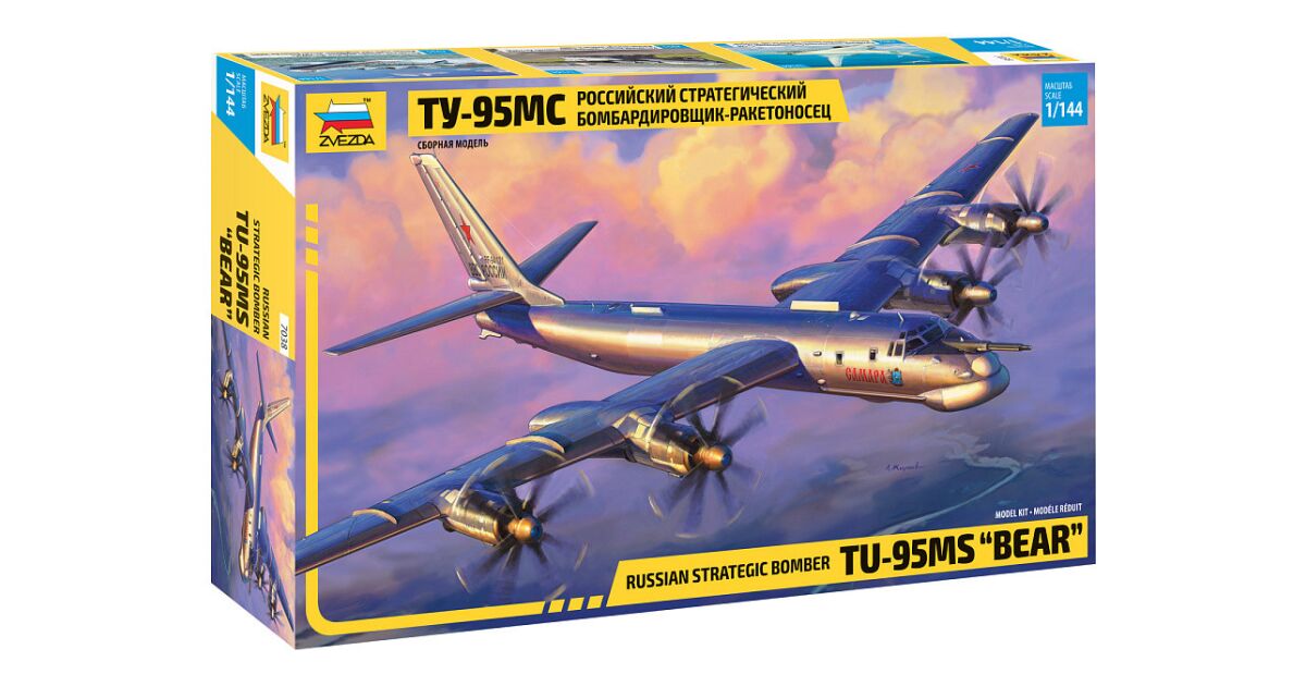 Zvezda Tu-95 Soviet turboprop strategic bomber 1:144 makett repülő ...
