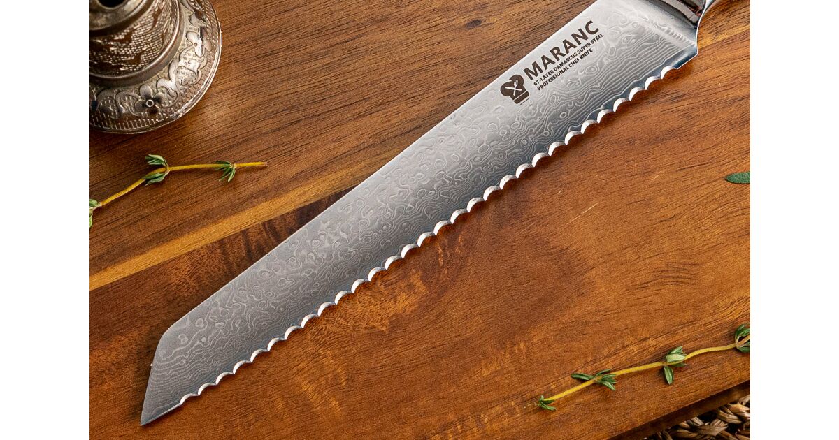 Cutit paine profesional Maranc, otel de damasc, 20 cm, M90 | Pepita.com