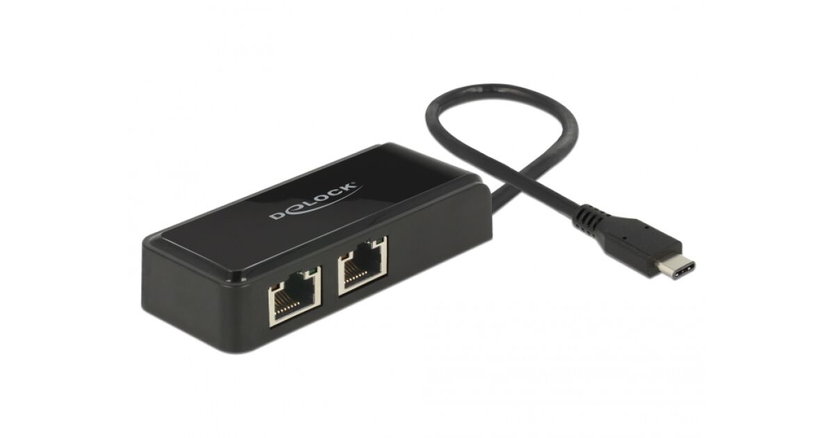 Delock 63927 USB-C 2x Gigabit Ethernet adapter - Fekete | Pepita.hu