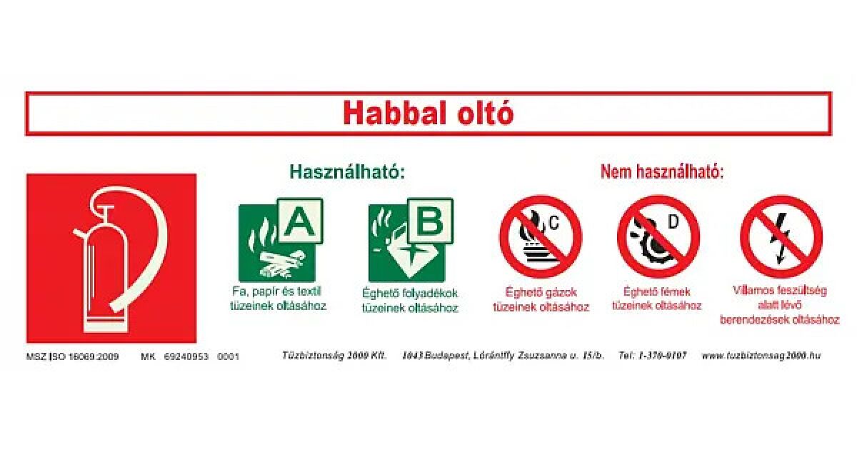 Habbal oltó tűzoltó készülék, után világítós tűzvédelmi öntapadós tábla ...