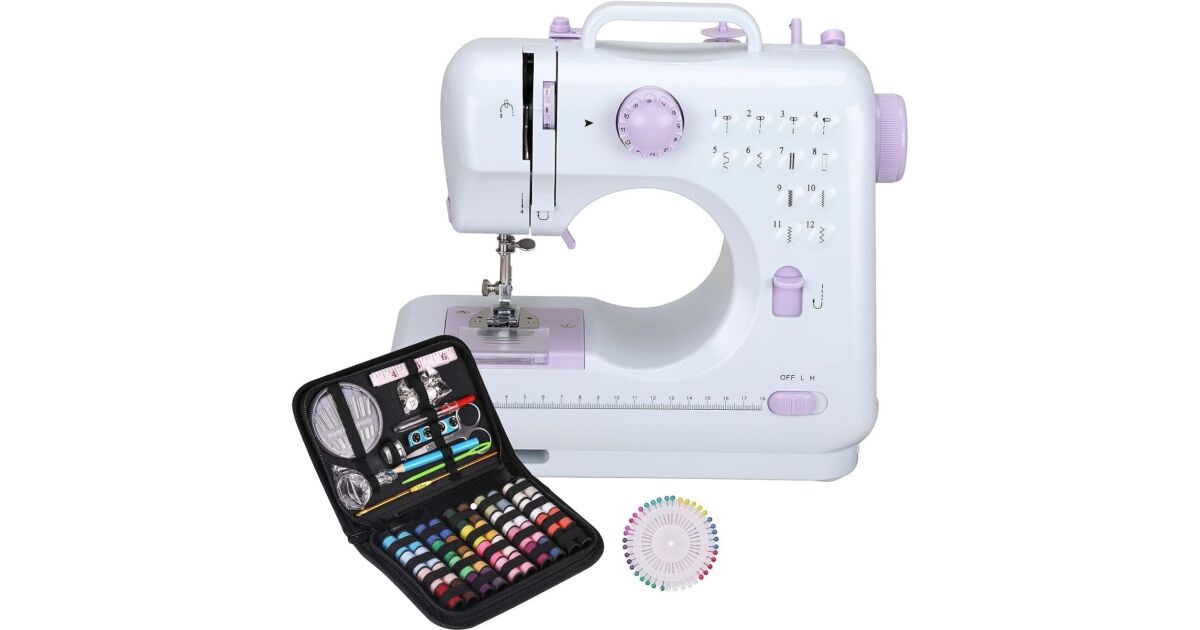 Mini masina de cusut portabila, 12 tipuri de cusaturi, set 172 articole ...