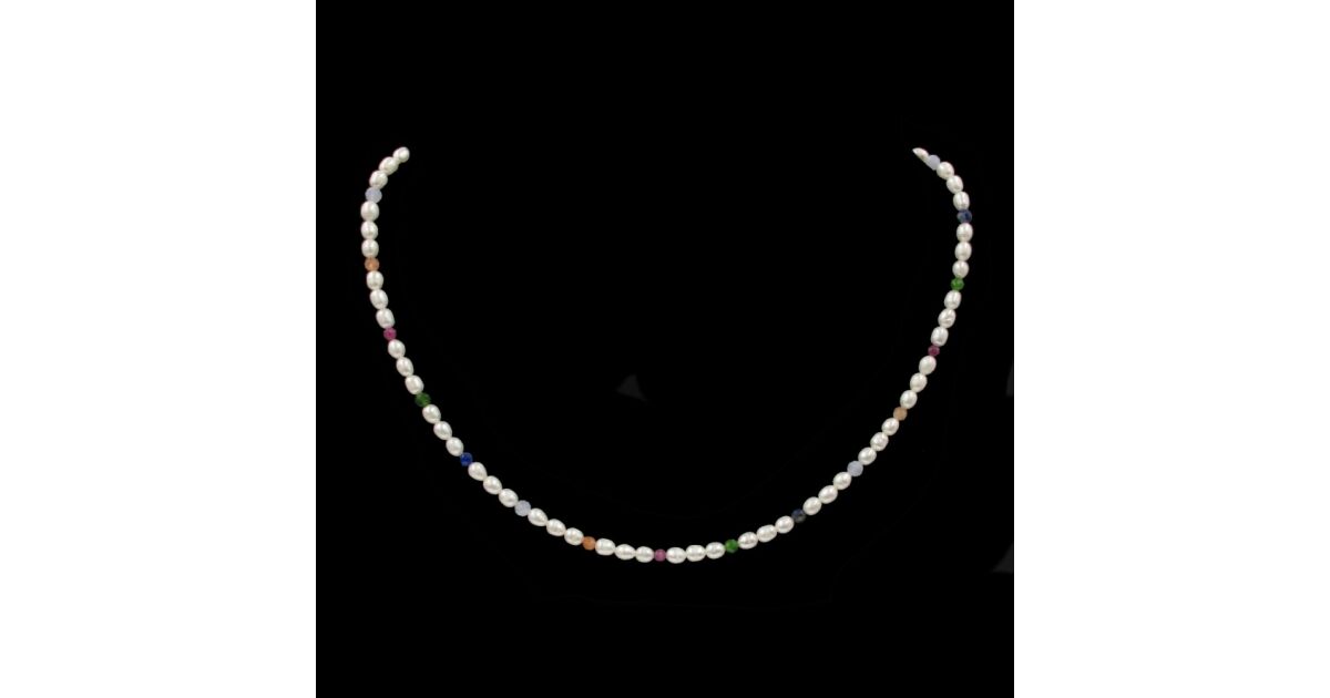 Colier de perle de cultura mixte cu pietre pretioase | Pepita.com