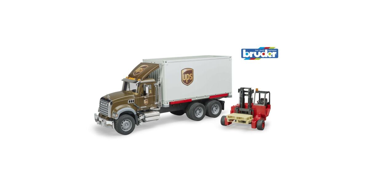 Bruder MACK Granite UPS teherautó taroncával és raklapokkal (02828 ...