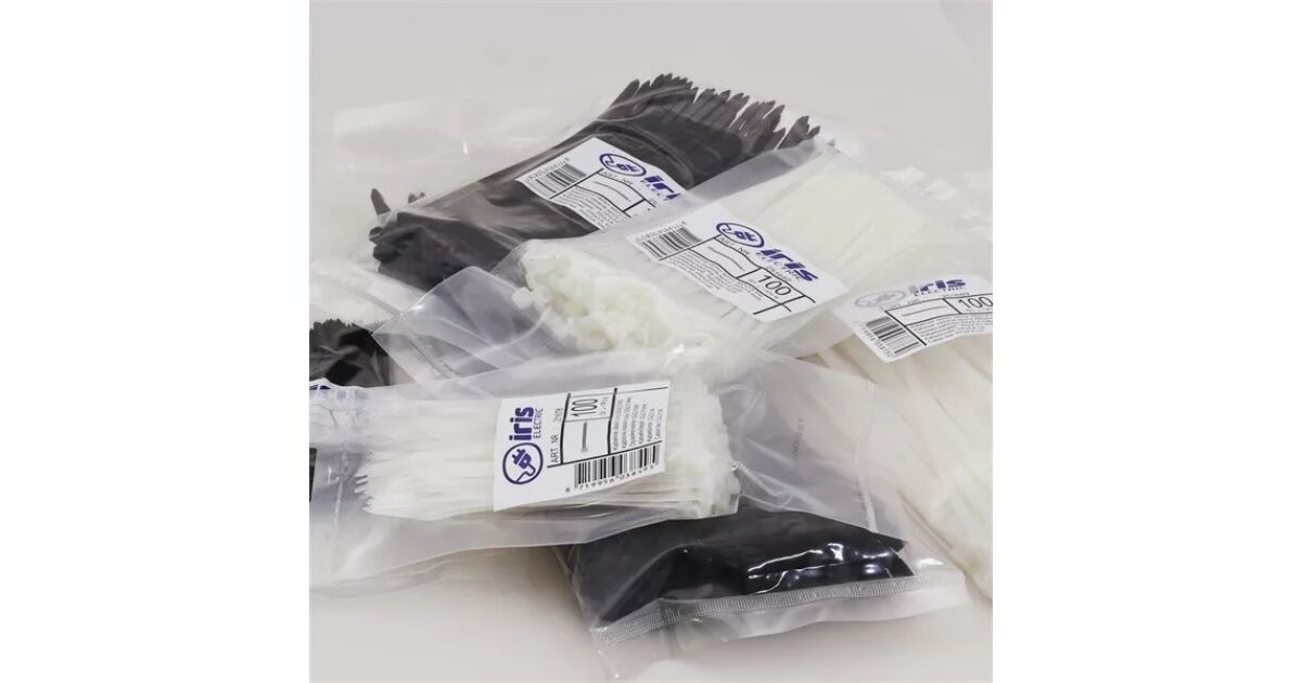 Iris Electric 100 buc. coliere cablu albe 150x2.5mm, legături rapide ...