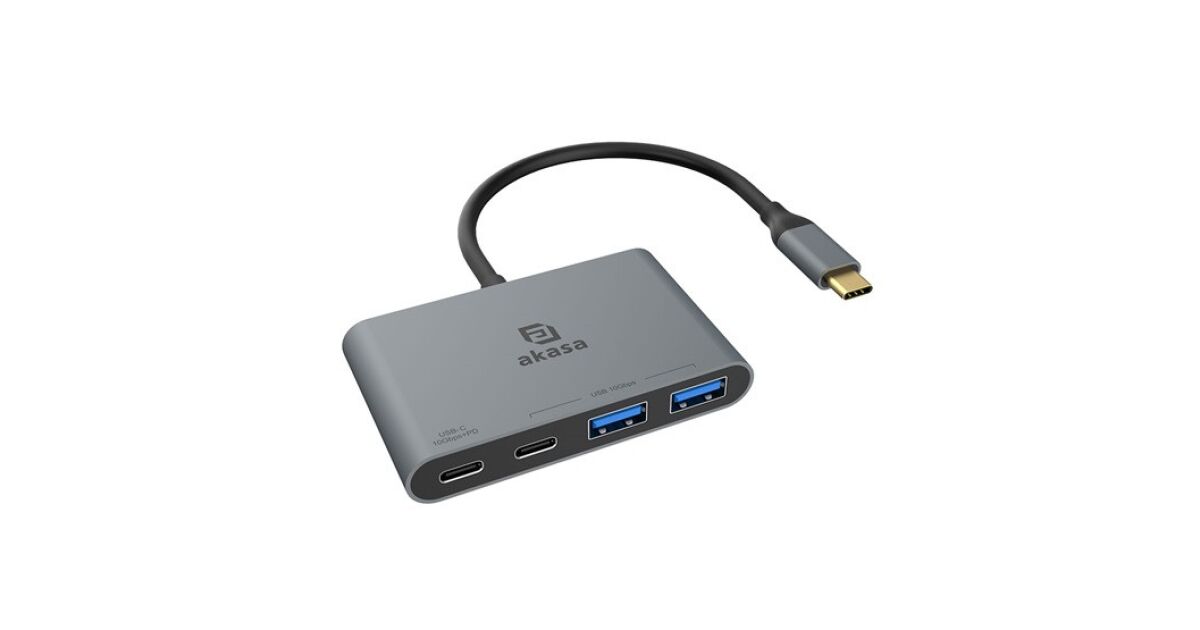 HUB USB Akasa USB Type-C 4-In-1, 2x Type-C + 2x Type-A (AK-CBCA31-18BK ...