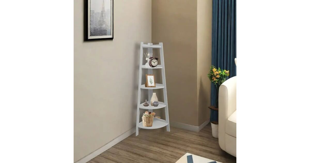 Fából készült sarokpolc 5 polccal, hálószobába, fürdőszobába vagy ...