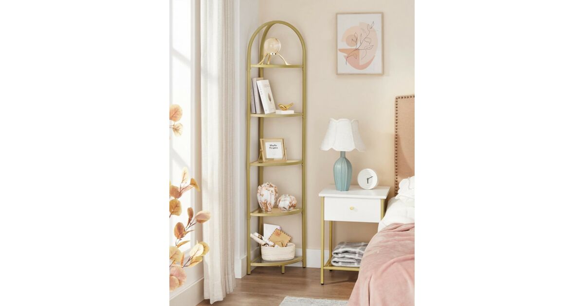 Fém tároló sarok polc üvegpolcokkal fürdőszobába, konyhába, óarany ...