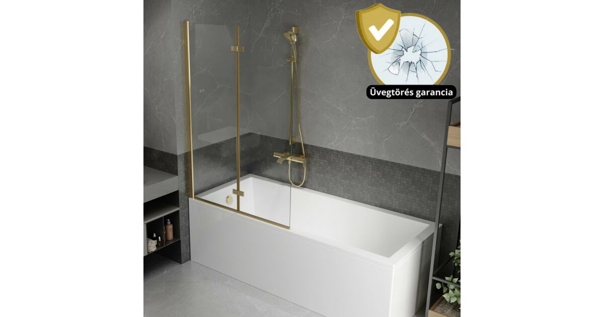 HD Leo Gold 100x140 összecsukható 2 szárnyú kádparaván 6 mm vastag ...