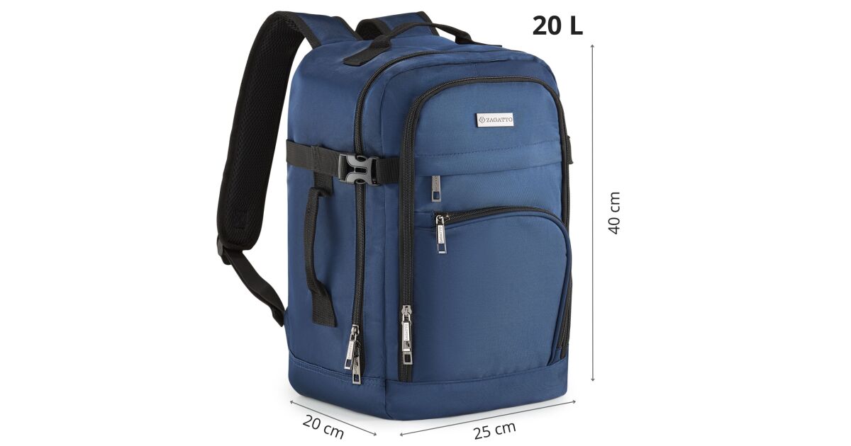 Rucsac de voiaj, Albastru, Zagatto,40x20x25 cm, 20L, Compatibil Ryanair ...