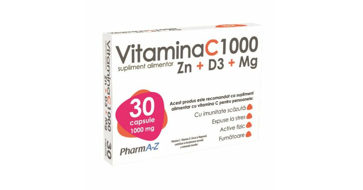 Vitamina C 1000 + Zn + D3 + Mg, 30 capsule, PharmA-Z | Pepita.com