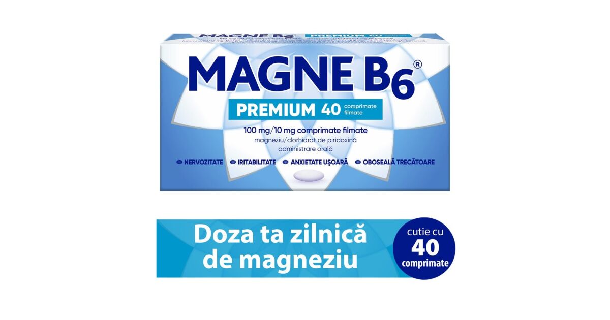 Magne B6 Premium, 100 mg/10 mg, 40 comprimate filmate, Sanofi | Pepita.com