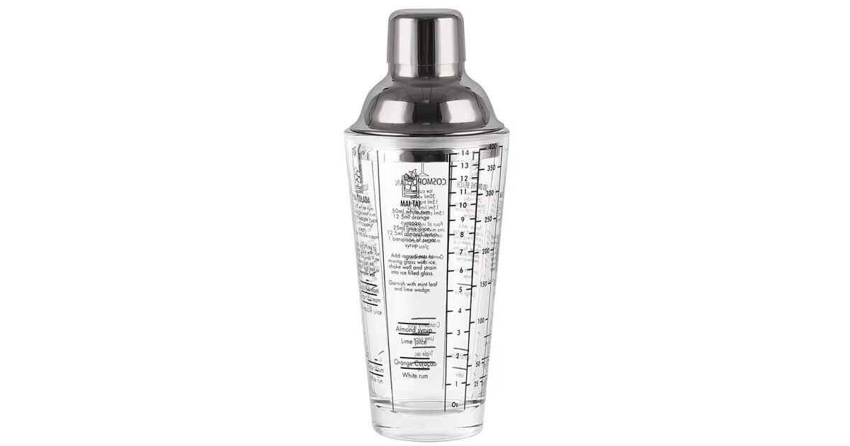 Shaker din sticla Pufo Cocktail cu capac pentru bar si cocktail, 450 ml ...