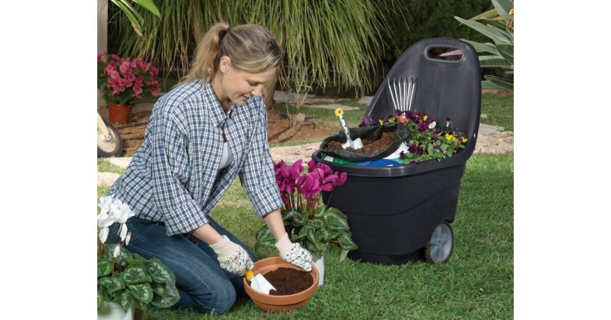 Keter Easy go XL műanyag kerti kocsi, talicska - grafit/zöld - 62 L ...