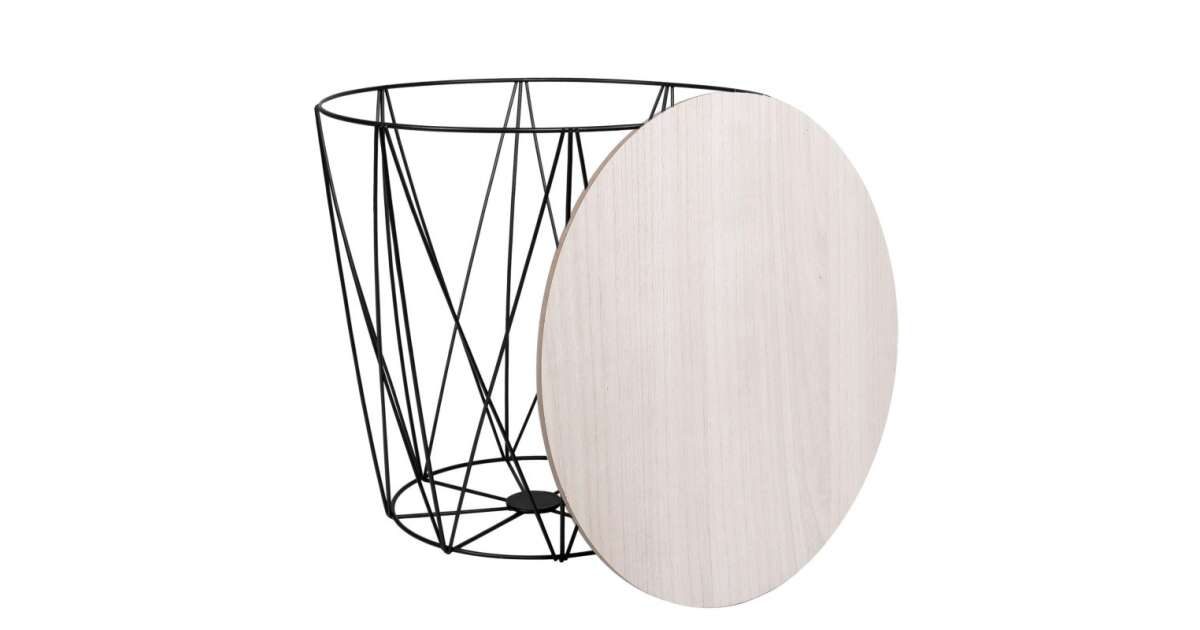 Springos 40 cm round coffee table with black metal basket | Pepita.com
