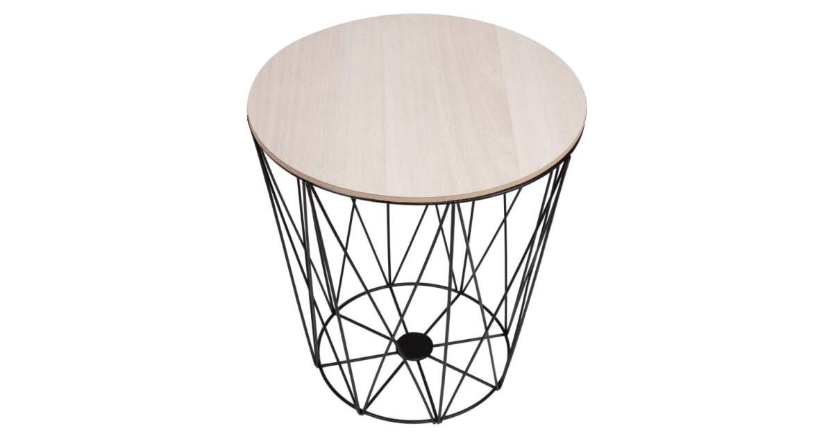 Springos 40 cm round coffee table with black metal basket | Pepita.com