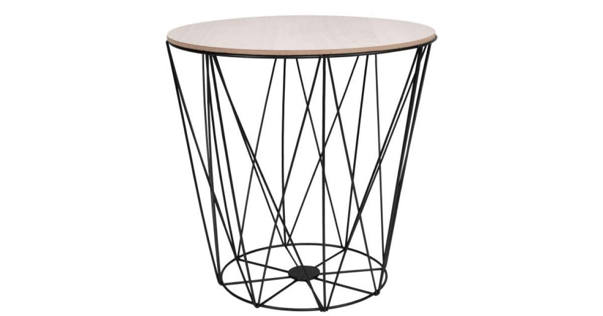 Springos 40 cm round coffee table with black metal basket | Pepita.com