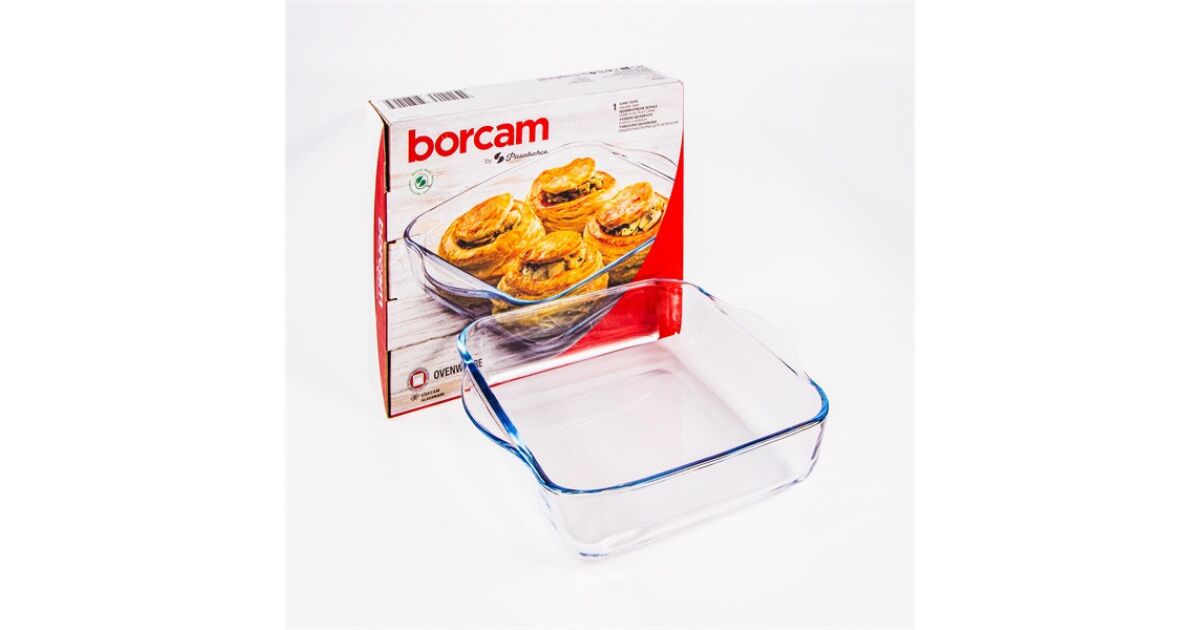 Borcan pătrat din sticlă termorezistentă BORCAM cu mâner 1.950ml, 256* ...