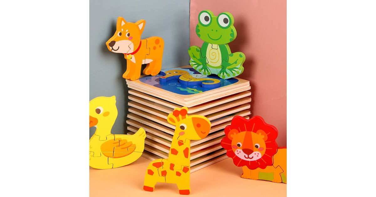 Puzzle Montessori din Lemn pentru Copii, KipHome, 3D, 0-3 Ani, Model ...