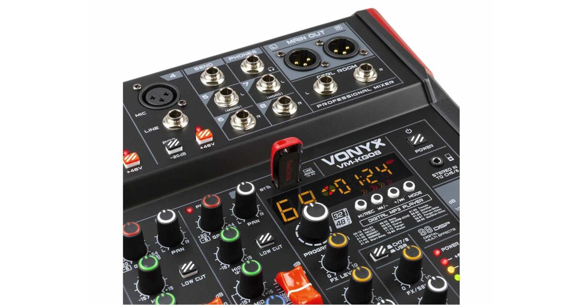 Vonyx VM-KG08 8 Csatornás keverő, Bluetooth, DSP, USB | Pepita.hu