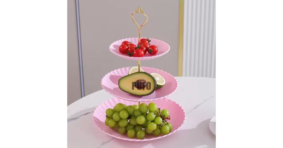 Fructiera etajata Pufo Candy cu 3 nivele, pentru prajituri, torturi ...