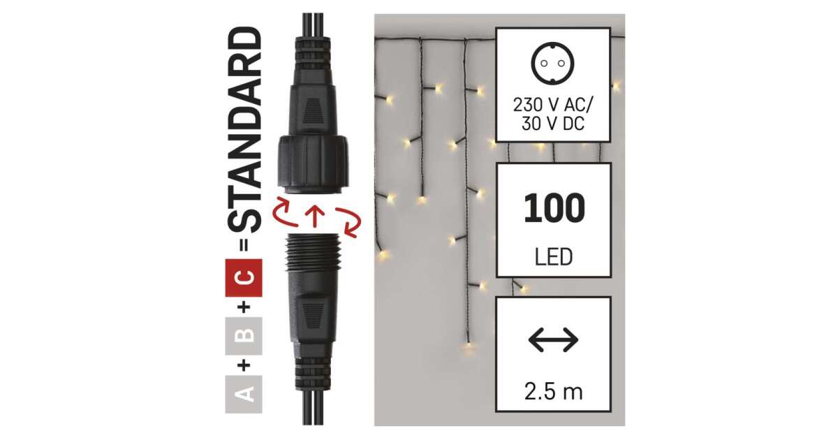 Standard LED sorolható karácsonyi füzér – jégcsapok, 2,5 m, kültéri ...