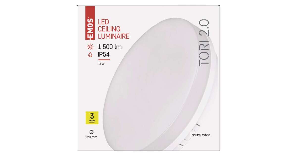 EMOS LED CEILING LAMP TORI 15W NW IP54 | Pepita.com